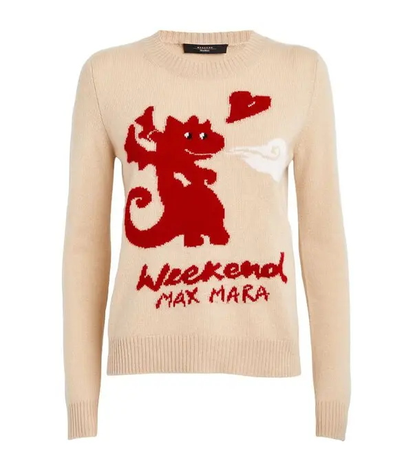 Max Mara Cashmere Dragon-Motif Sweater In Beige - 30% Off