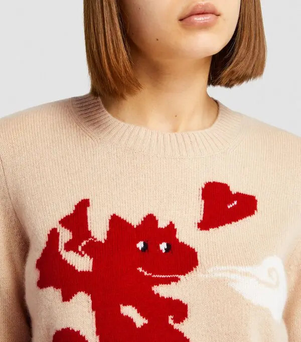 Max Mara Cashmere Dragon-Motif Sweater In Beige - 30% Off