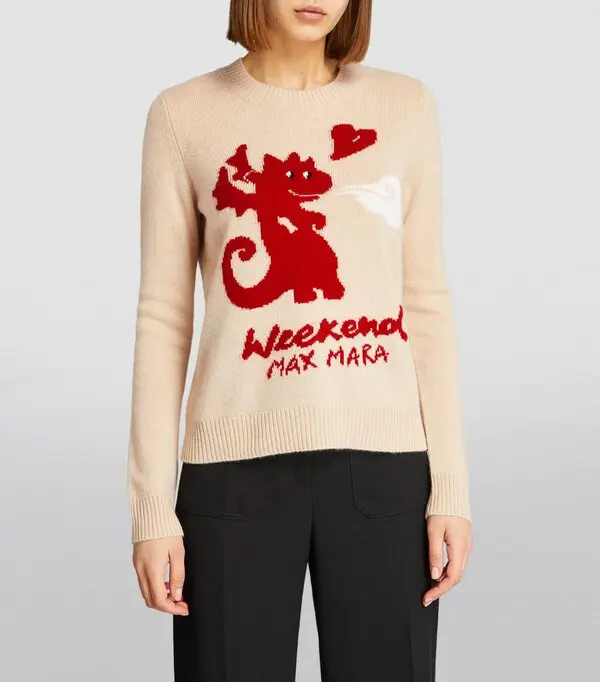 Max Mara Cashmere Dragon-Motif Sweater In Beige - 30% Off