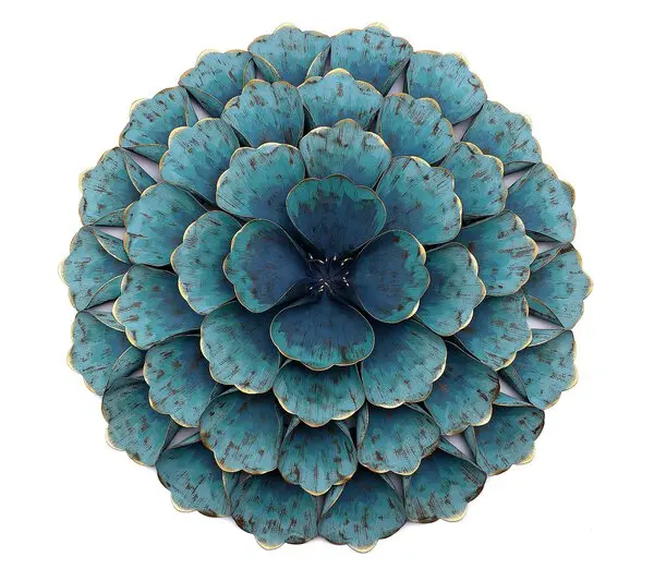 LUXEN HOME Luxenhome 23.5' Round Teal Blue Flower Metal Wa Ll Decor - One-color