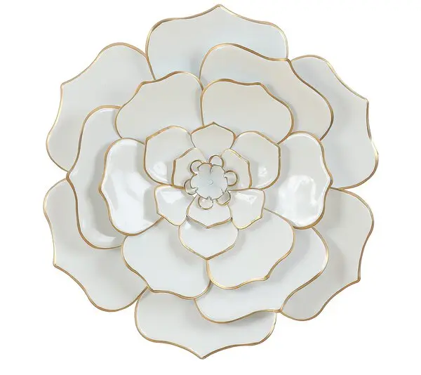 LUXEN HOME Luxenhome White And Gold Flower Metal Wall Deco R - One-color