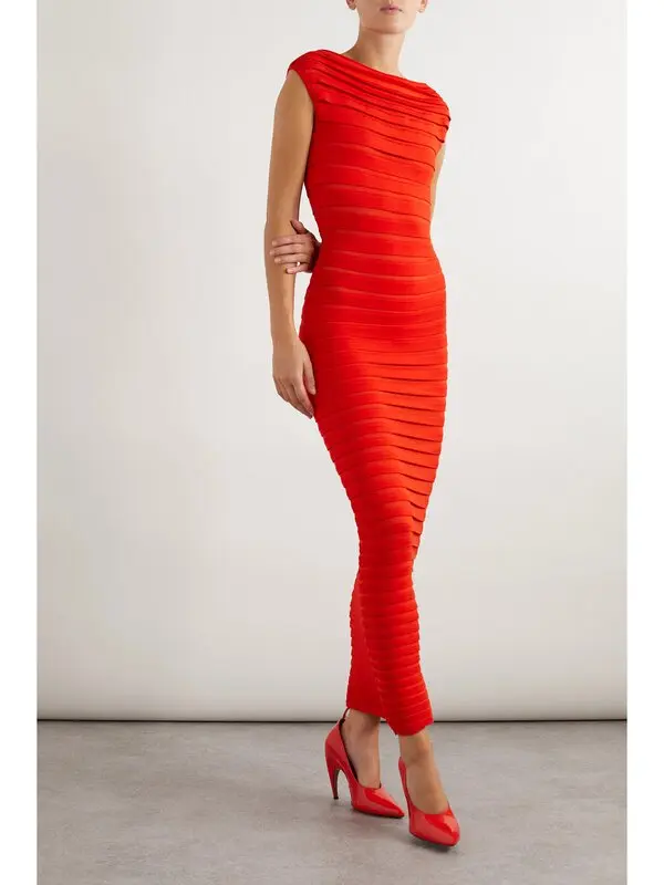 Alaïa Layered Knitted Maxi Dress - Red