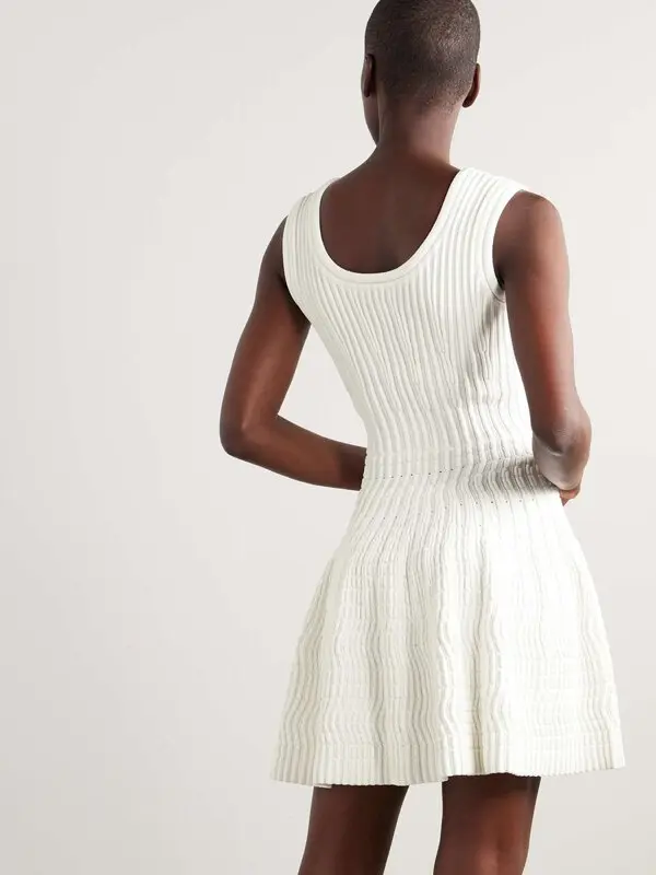 AlaA Ribbed Stretch-Knit Mini Dress In White | Editorialist
