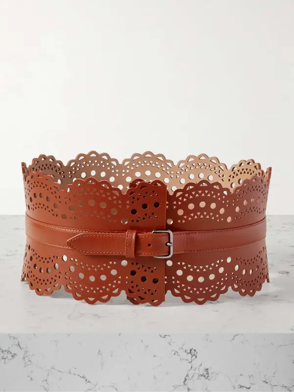 AlaïA Laser-Cut Leather Waist Belt - Red | Editorialist display picture 2