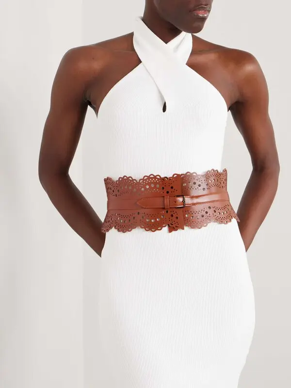 AlaïA Laser-Cut Leather Waist Belt - Red | Editorialist display picture 2