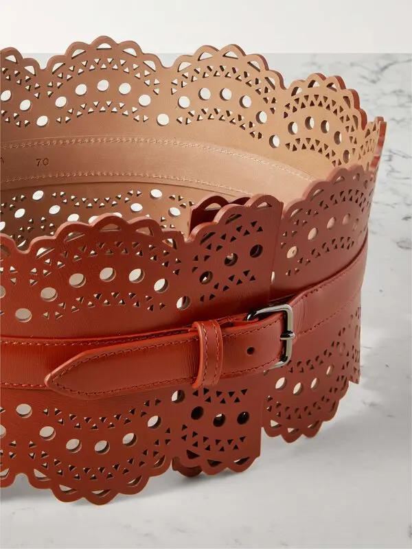 AlaïA Laser-Cut Leather Waist Belt - Red | Editorialist