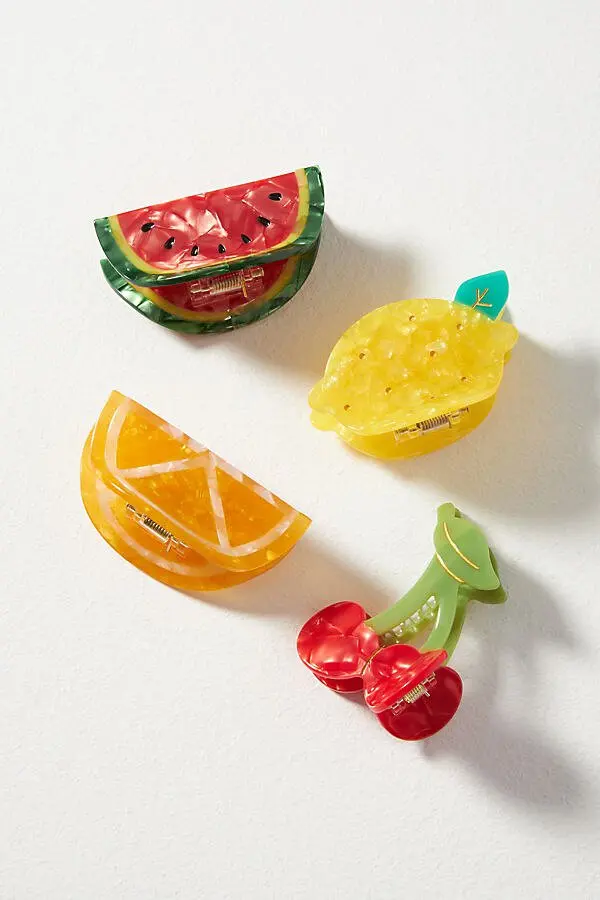 Anthropologie Small Fruit Claw Clips, Set Of 4 In Multicolor  display picture 3