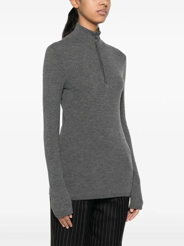 Brunello Cucinelli Monili Detail High Neck Jumper - Grey