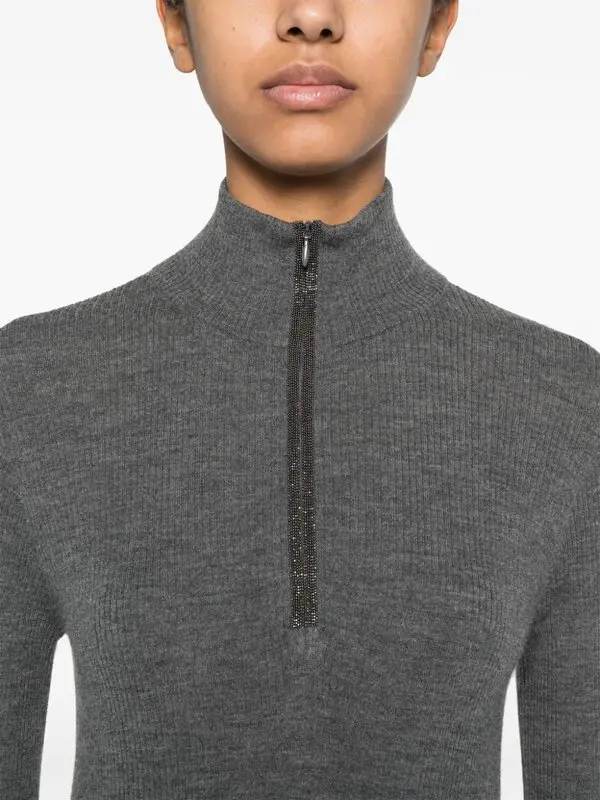 Brunello Cucinelli Monili Detail High Neck Jumper - Grey