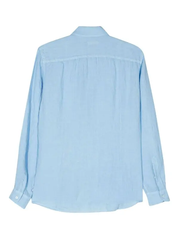 FAY Cutaway Collar Linen Shirt - Blue