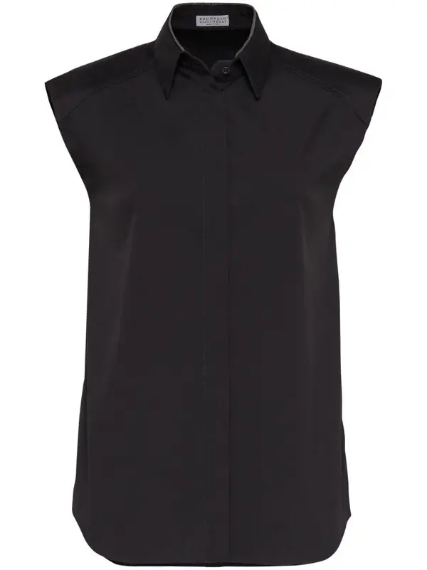 Brunello Cucinelli Monili-trim Sleeveless Shirt - Black