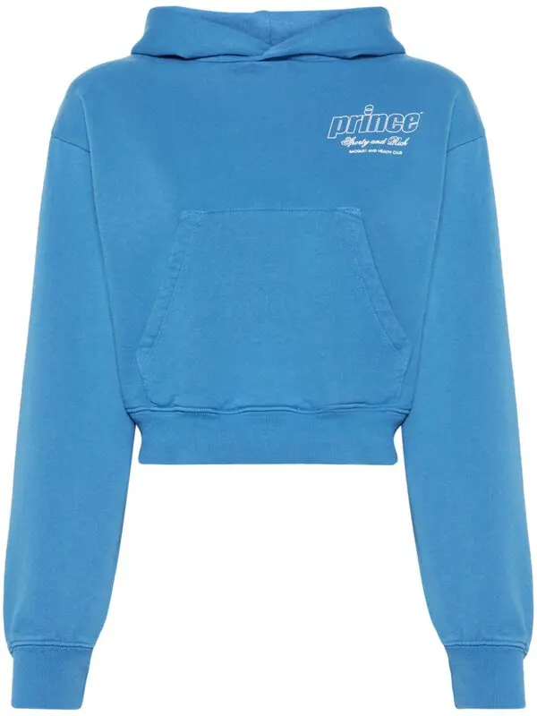 SPORTY & RICH Logo-printed Cropped Hoodie - Blue