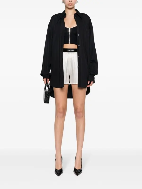 TOM FORD Logo Waistband Satin Shorts - Neutrals
