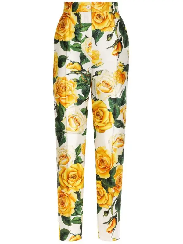 Dolce & Gabbana Rose Print Trousers - White
