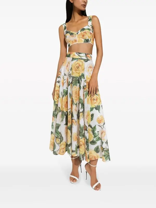 Dolce & Gabbana Rose-print Sequin-embellished Corset Top