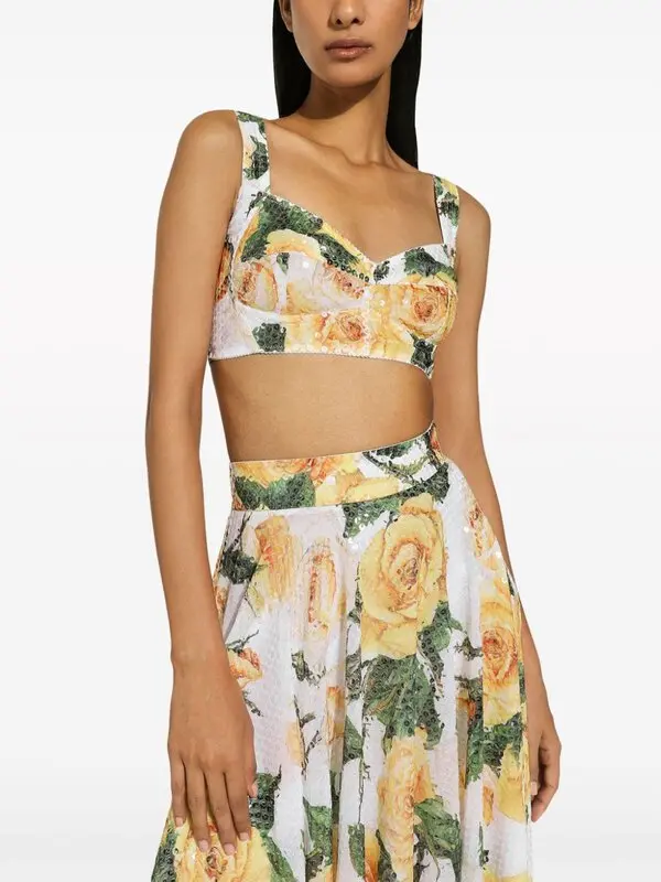 Dolce & Gabbana Rose-print Sequin-embellished Corset Top