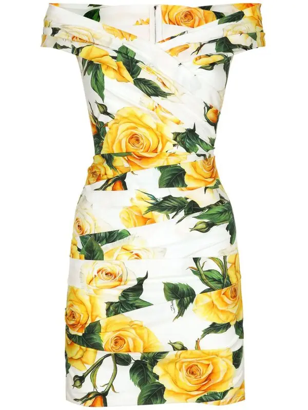 Dolce & Gabbana Off-shoulder Rose-print Dress