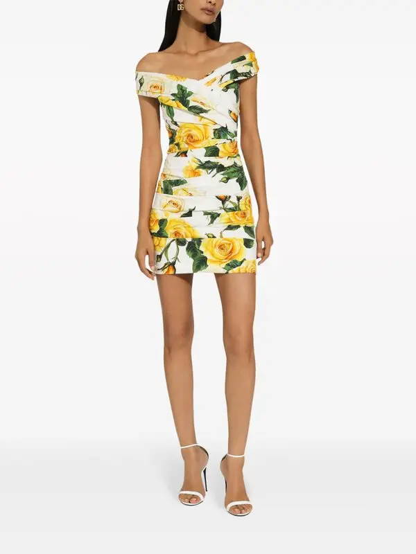 Dolce & Gabbana Off-shoulder Rose-print Dress