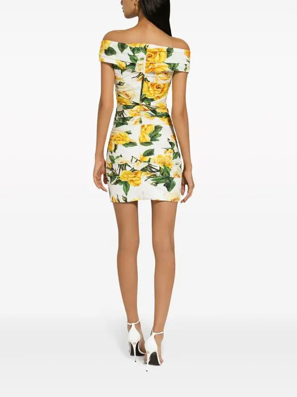 Dolce & Gabbana Off-shoulder Rose-print Dress