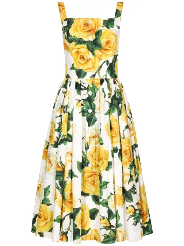 Dolce & Gabbana Rose-print Cotton Midi Dress