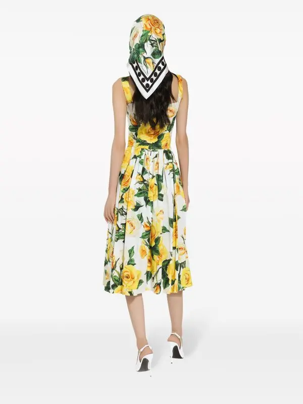 Dolce & Gabbana Rose-print Cotton Midi Dress