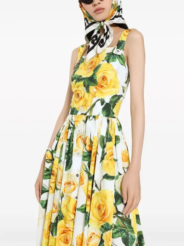 Dolce & Gabbana Rose-print Cotton Midi Dress