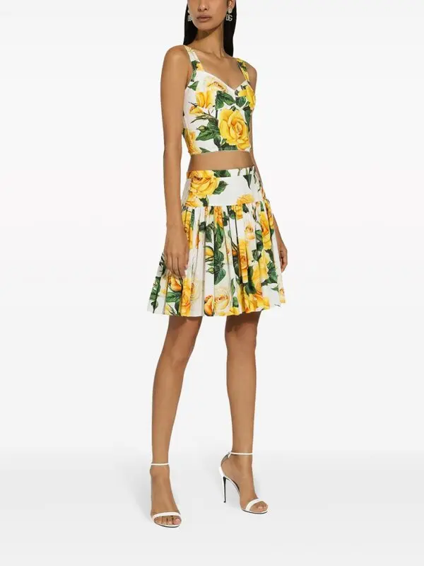 Dolce & Gabbana Rose-print Corset Top - White
