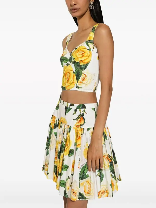 Dolce & Gabbana Rose-print Corset Top - White