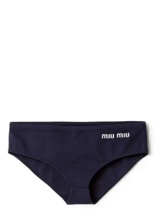 Miu Miu Logo-embroidered Bikini Bottom - Blue