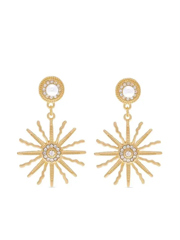 HZMER JEWELLERY Embellished Sun-motif Drop Earrings - Gold