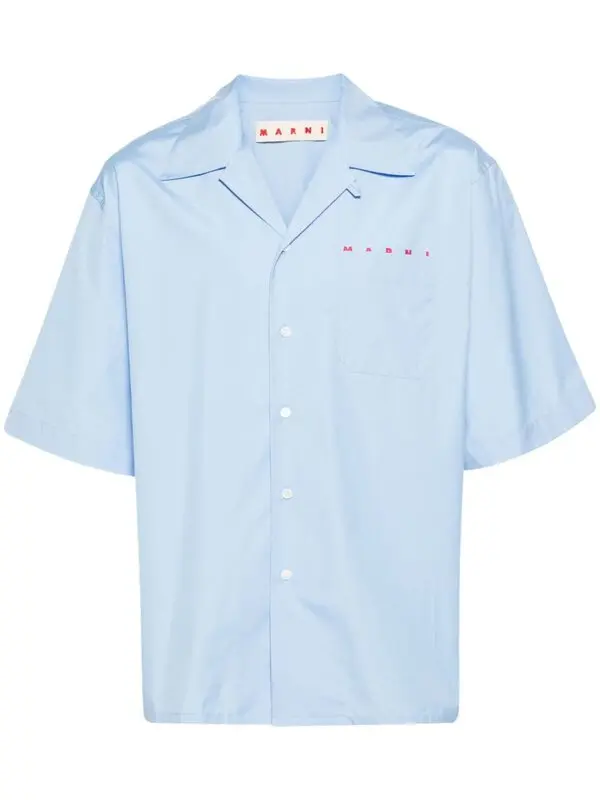 Marni Logo-print Poplin Shirt - Blue