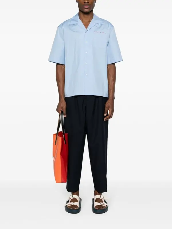 Marni Logo-print Poplin Shirt - Blue