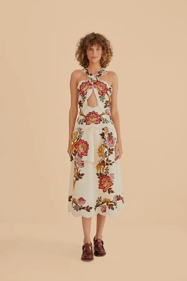 Farm Rio Sand Leopard Flowers Cut Out Midi Dress - Leopard Flowers Sand |  Editorialist