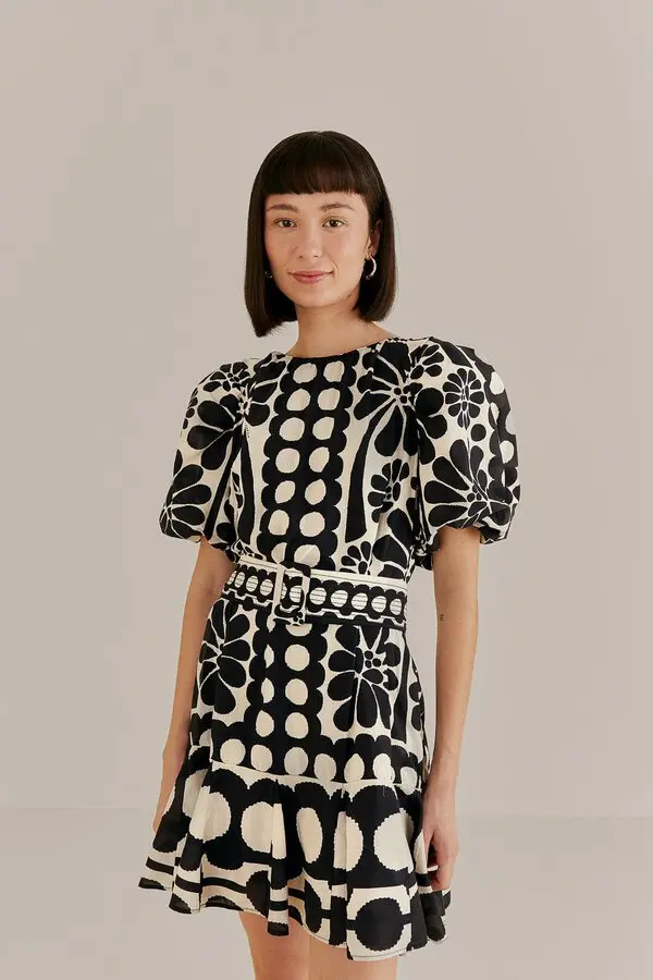 Farm Rio Active Palermo Puff Sleeve Mini Dress - Palermo Black |  Editorialist