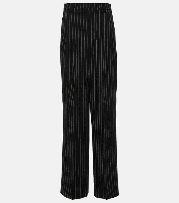 AMI Paris High-rise Wool Wide-leg Pants - Black