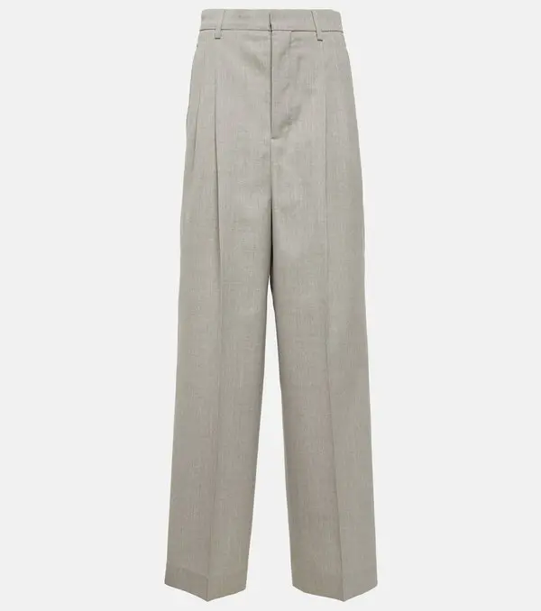 AMI Paris High-rise Wide-leg Wool Pants - Grey