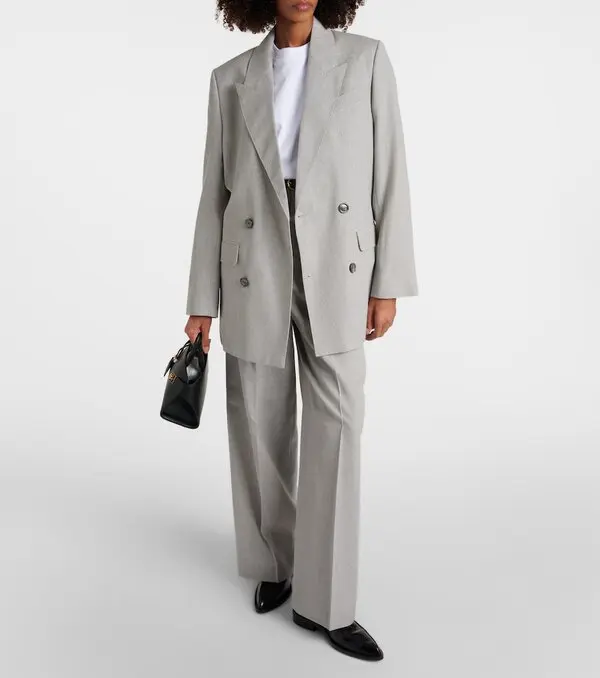 AMI Paris High-rise Wool Wide-leg Pants - Grey