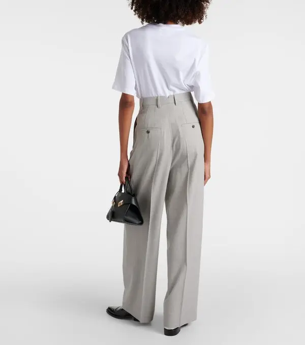 AMI Paris High-rise Wool Wide-leg Pants - Grey