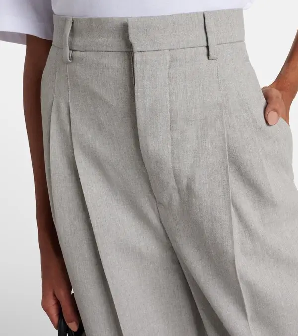 AMI Paris High-rise Wool Wide-leg Pants - Grey