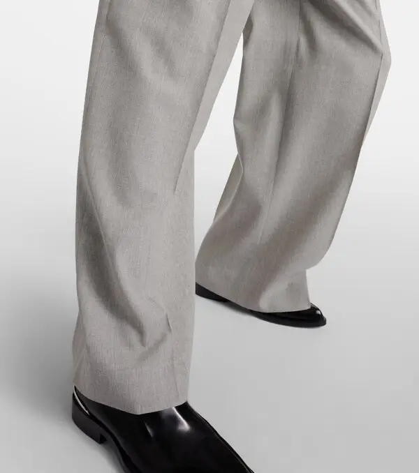 AMI Paris High-rise Wool Wide-leg Pants - Grey