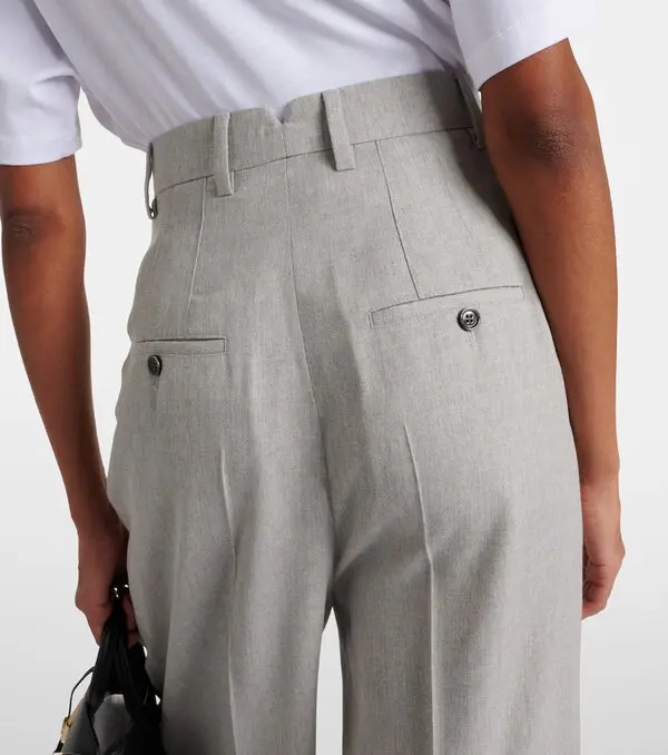 AMI Paris High-rise Wool Wide-leg Pants - Grey