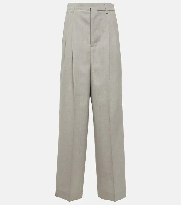 AMI Paris High-rise Wide-leg Wool Pants - Grey