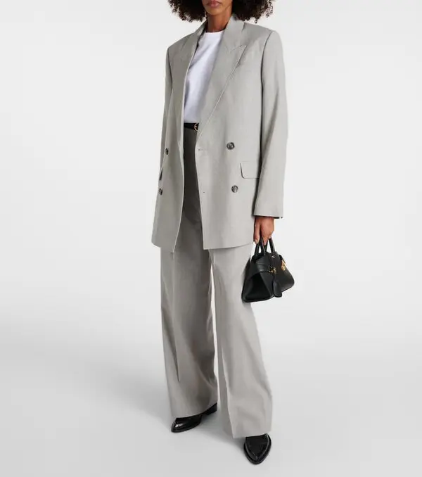 AMI Paris High-rise Wide-leg Wool Pants - Grey