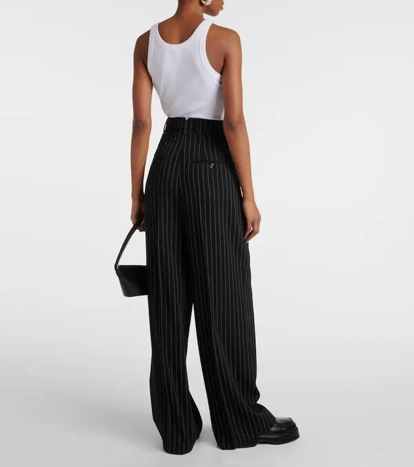 AMI Paris High-rise Wide-leg Wool Pants - Black