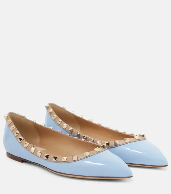 Valentino Garavani Rockstud Patent Leather Ballet Flats - Blue