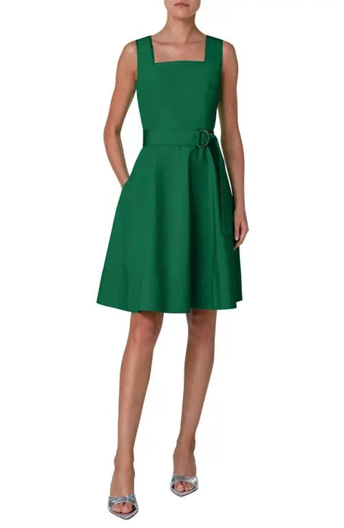 Akris Belted Fit & Flare Dress - Leaf Green