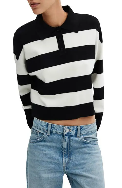 Mango Stripe Polo Sweater - Black