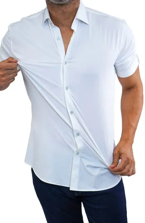 MACEOO Galileo Stretchcore Short Sleeve Performance Button-up Shirt - White