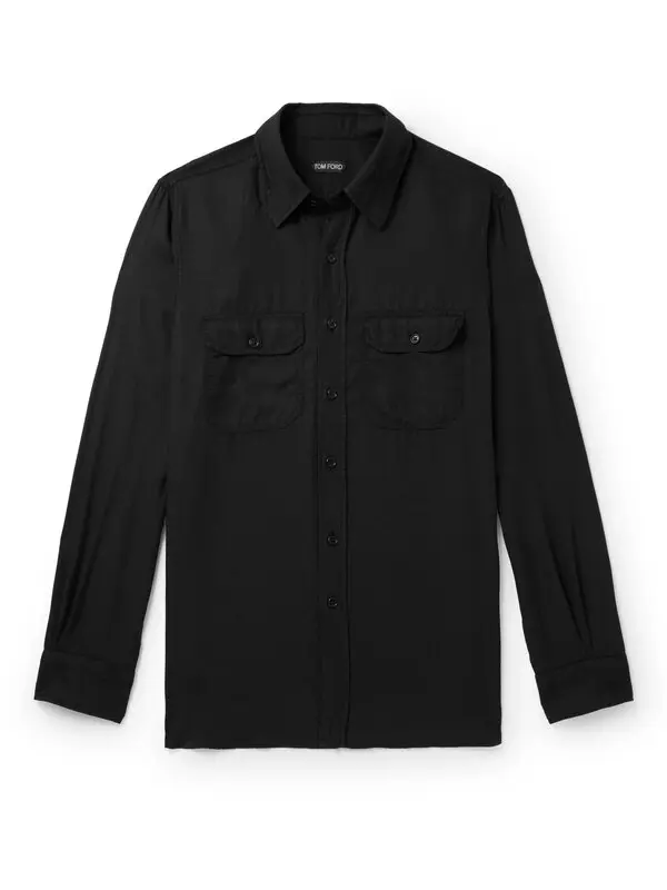 TOM FORD Cutaway-collar Twill Shirt - Black