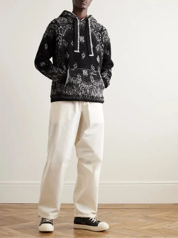Amiri Bandana Whipstitched Jacquard-Knit Hoodie In Black - 60% Off